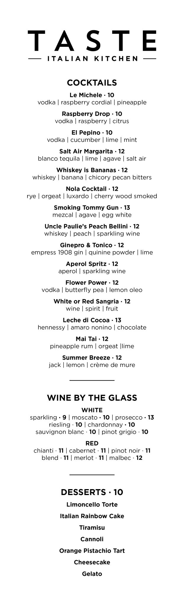 Menus - Taste